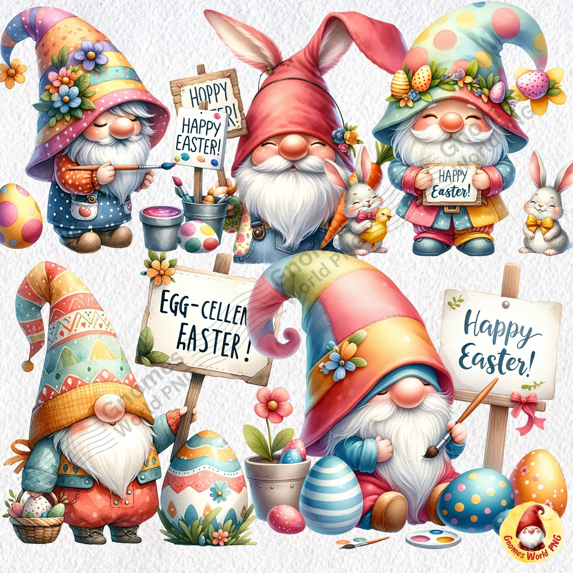 Watercolor Easter Gnomes Clipart, Cute Pastel Easter Gnome, Spring ...