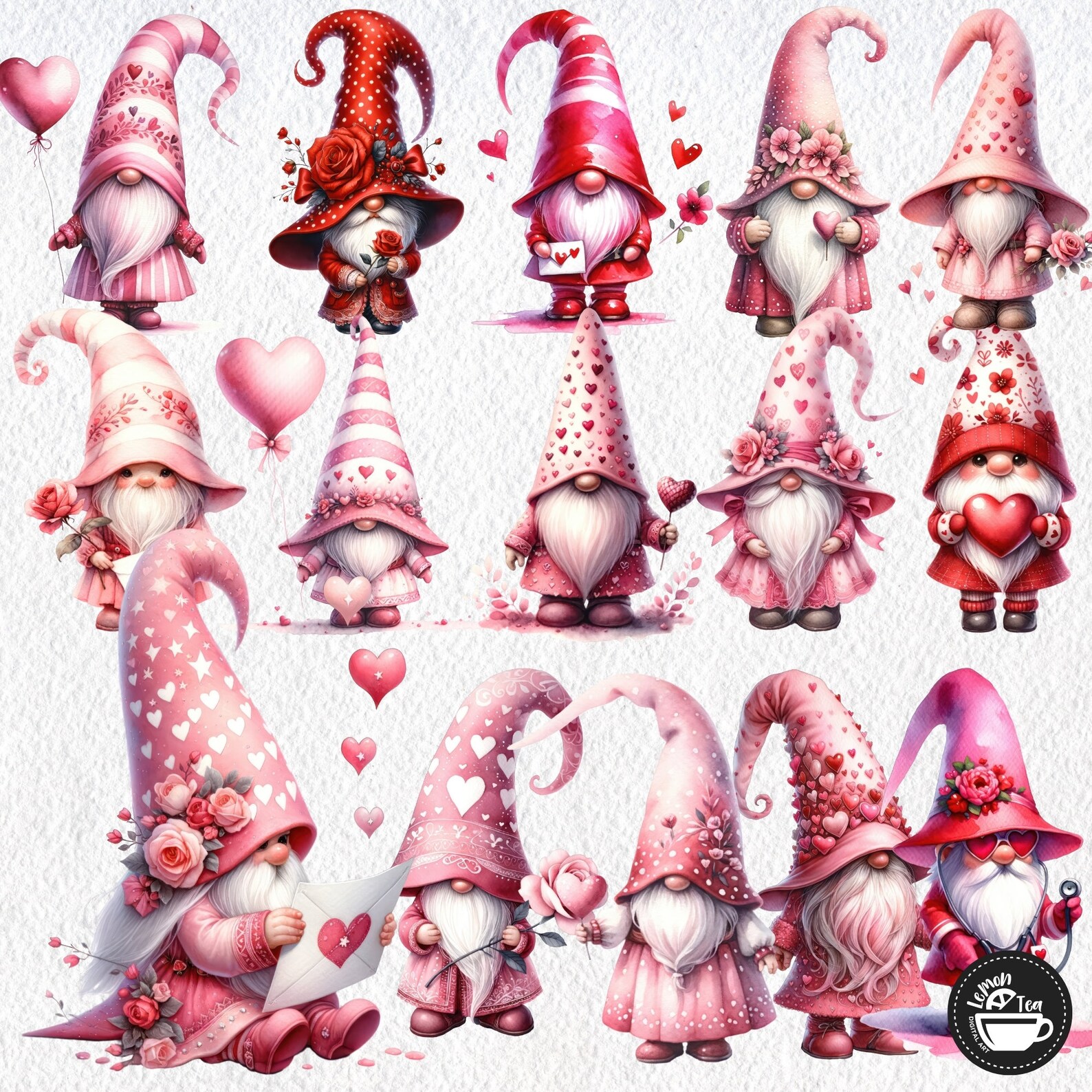 Watercolor Valentine Gnomes PNG Clipart, Valentine's Day PNG ...