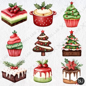 Christmas Sweets Clipart, Cute Watercolor Xmas Dessert Png, X'mas Gift ...