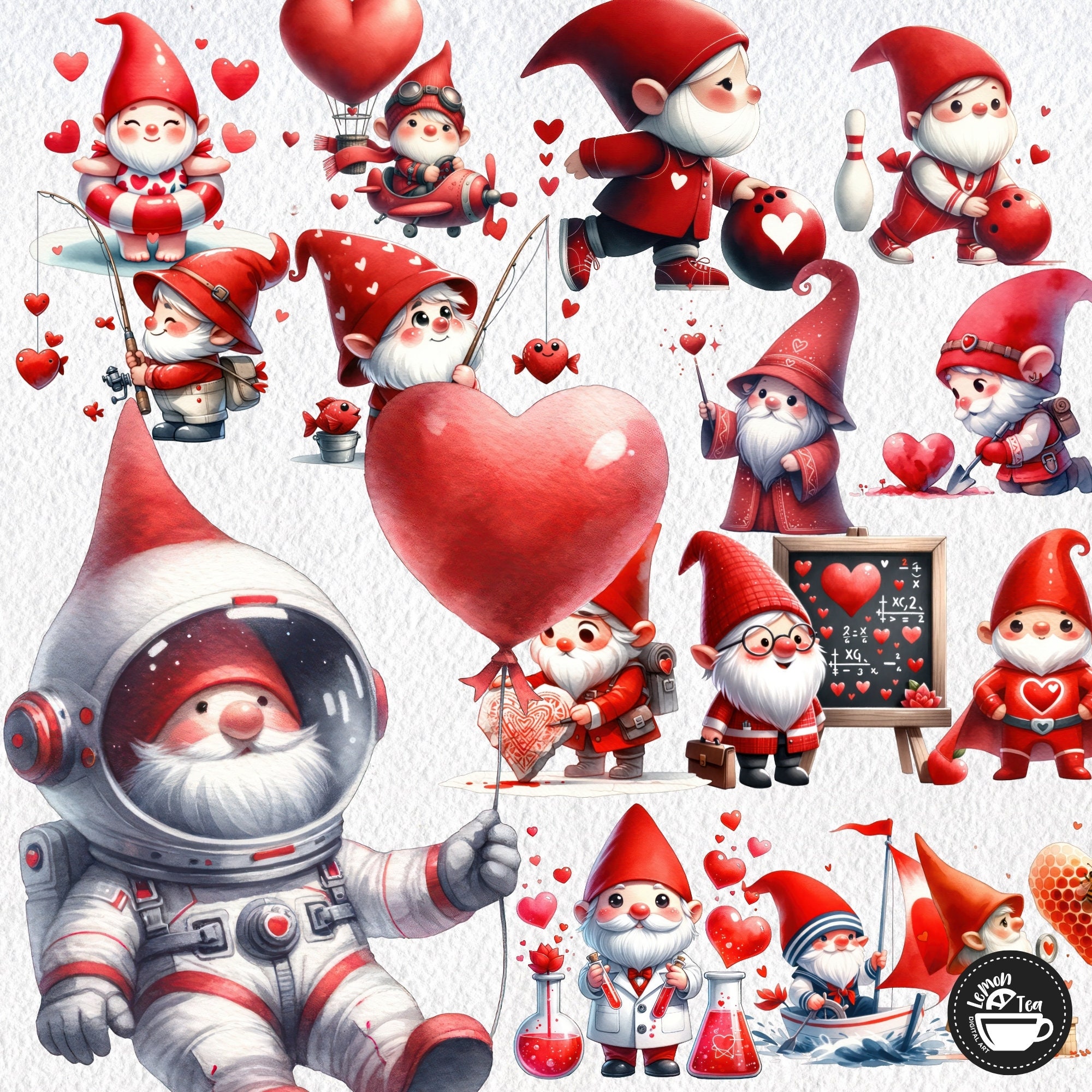 Watercolor Valentine Gnomes PNG Clipart, Valentine's Day PNG ...