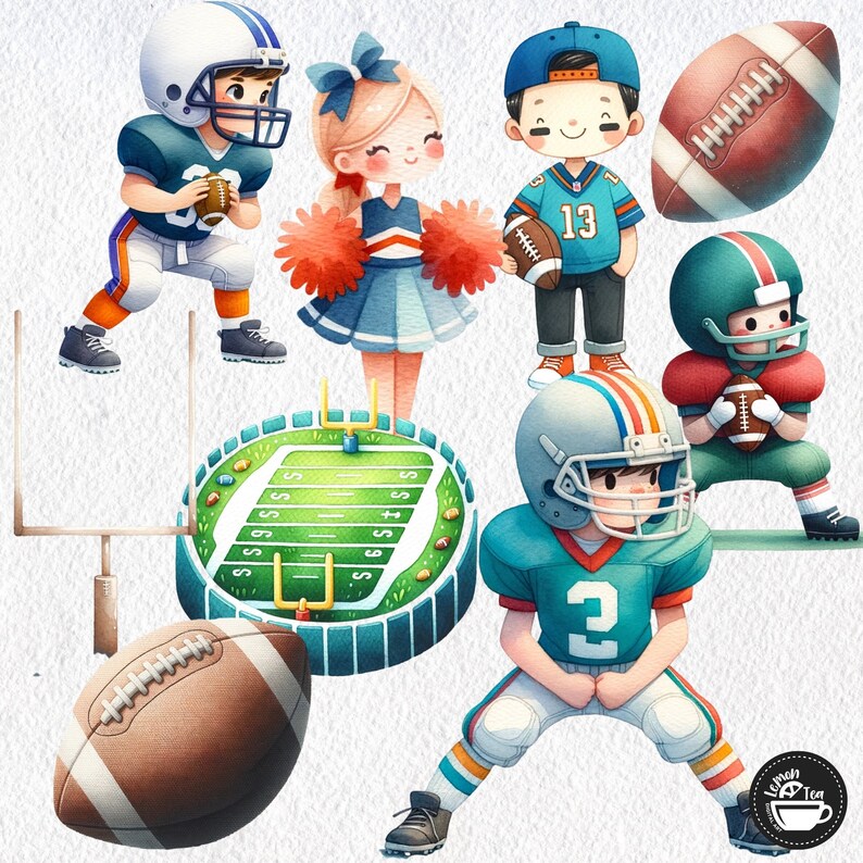 Cute Watercolor American Football Clipart Set, Cute Sports ...