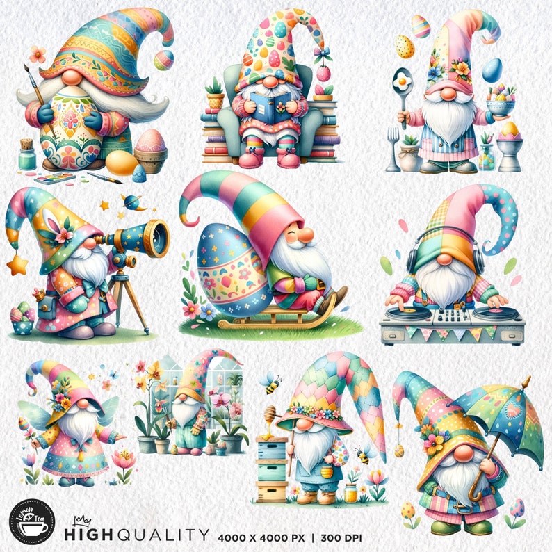 Watercolor Easter Gnomes Clipart, Cute Pastel Easter Gnome, Spring ...