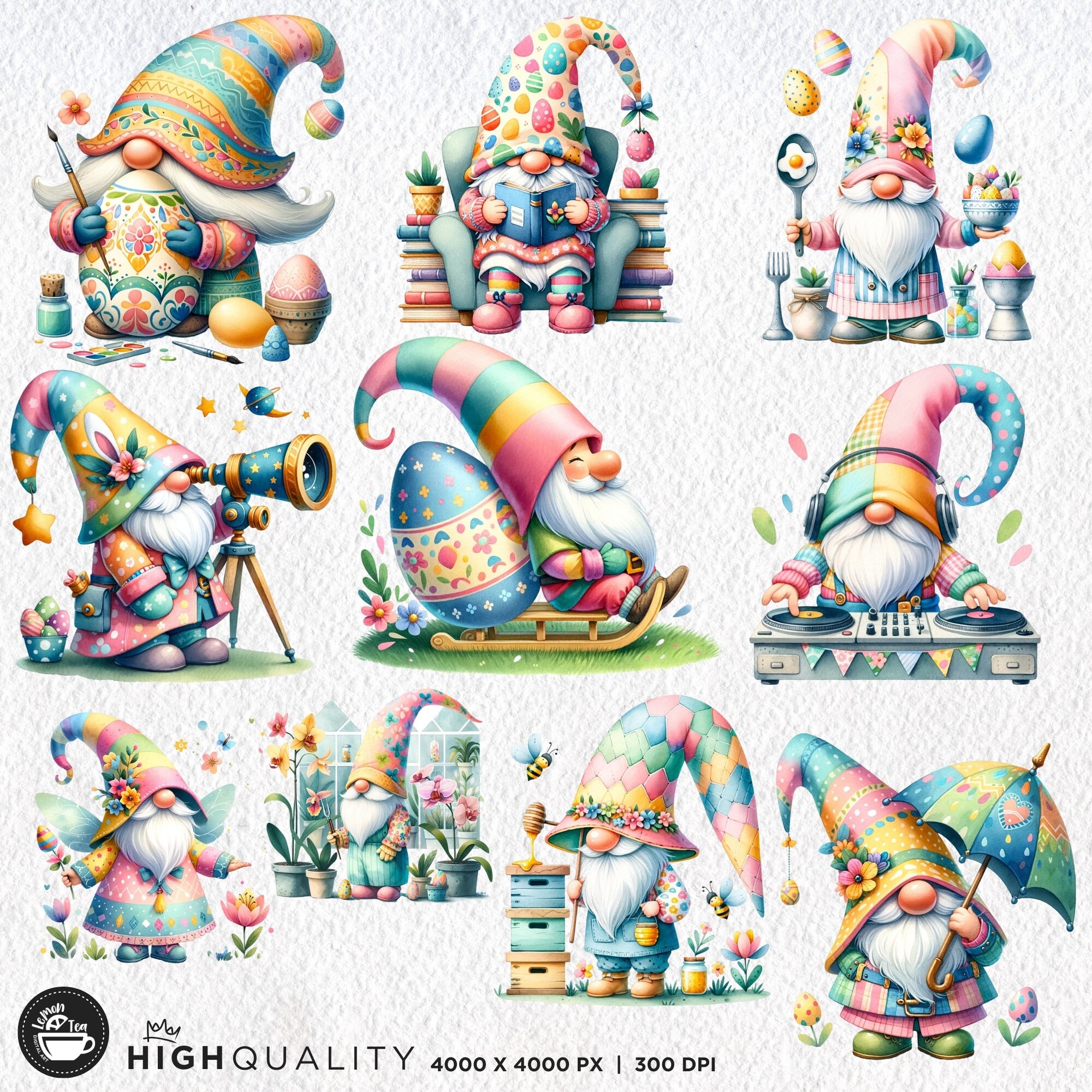 Watercolor Easter Gnomes Clipart, Cute Pastel Easter Gnome, Spring ...