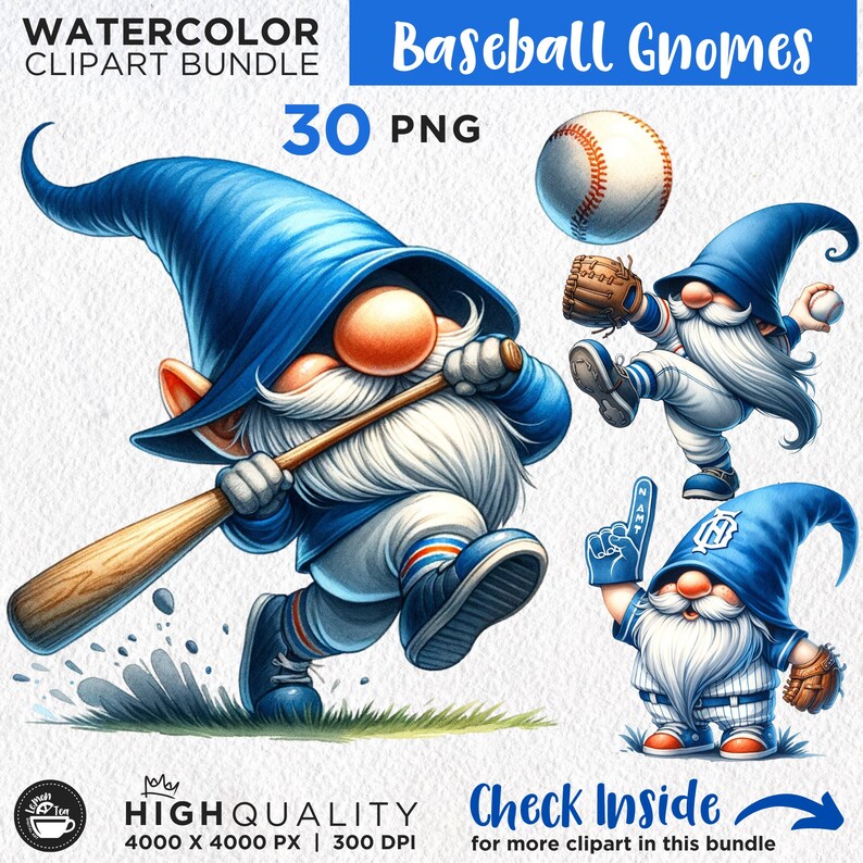 Watercolor Baseball Gnomes Clipart, Cute Gnomes PNG, Sport Gnomes, 30 ...