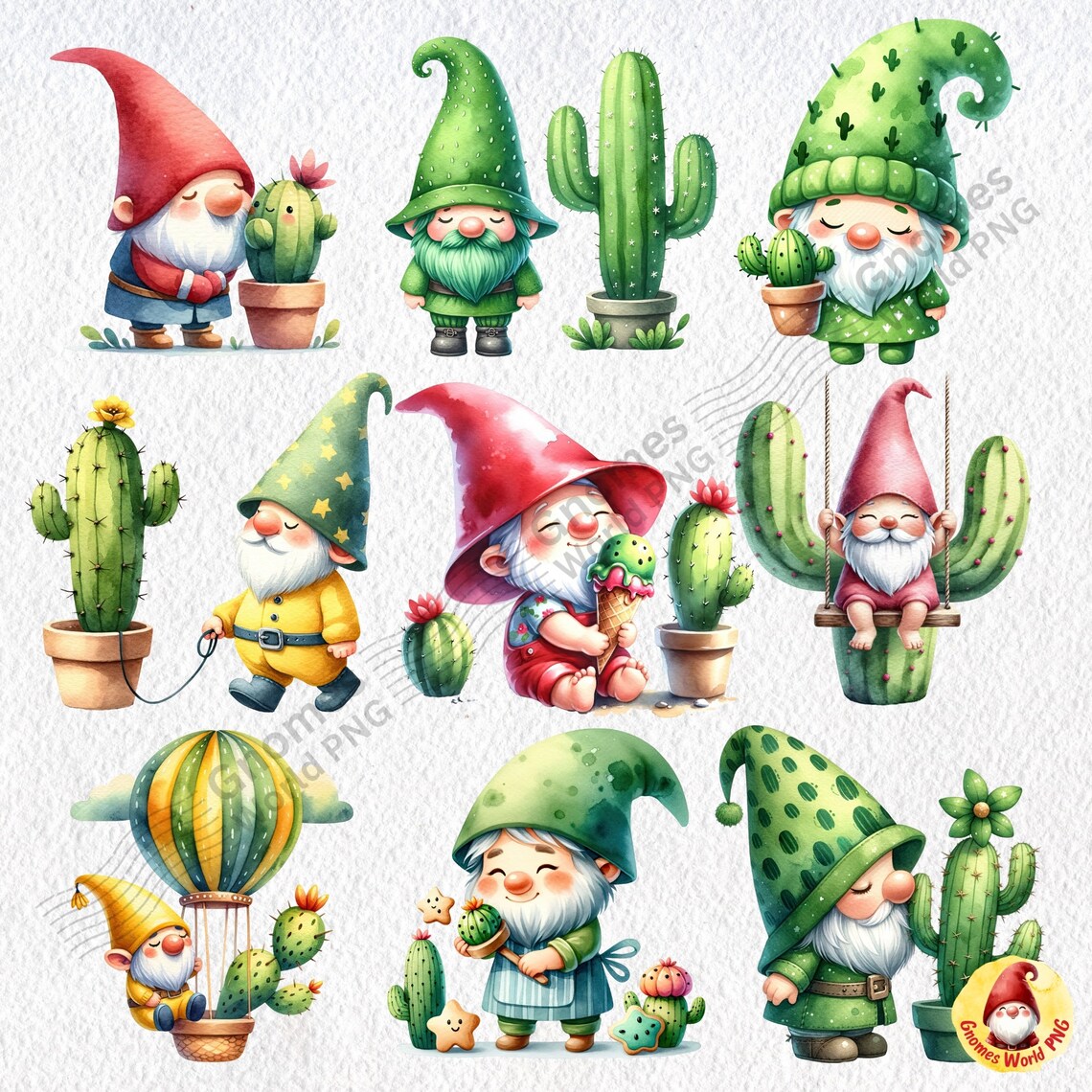 Cactus Gnome Clipart, Cute Gnomes PNG, Gnomes Sublimation, Gnomes ...