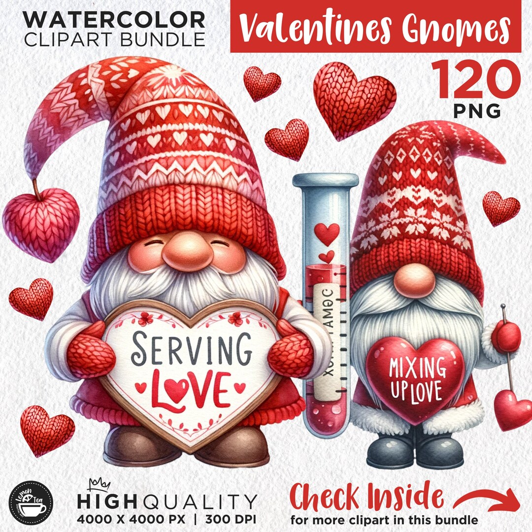 Watercolor Valentine Gnomes PNG Clipart, Valentine's Day PNG ...