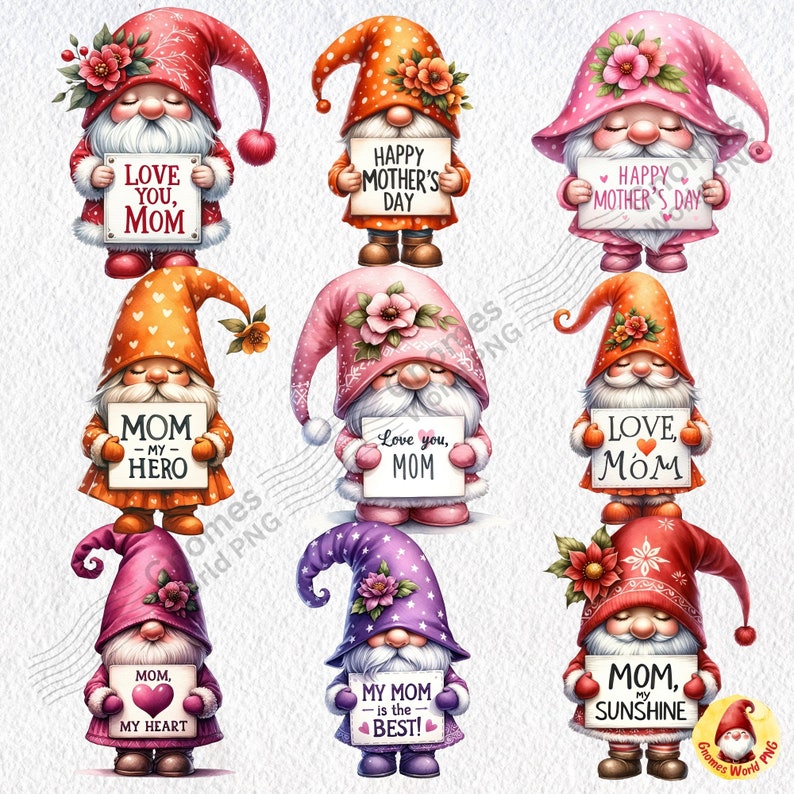 Mother's Day Gnomes Clipart, Love Mom Gnome Png, Mother's Day Png, Gift ...