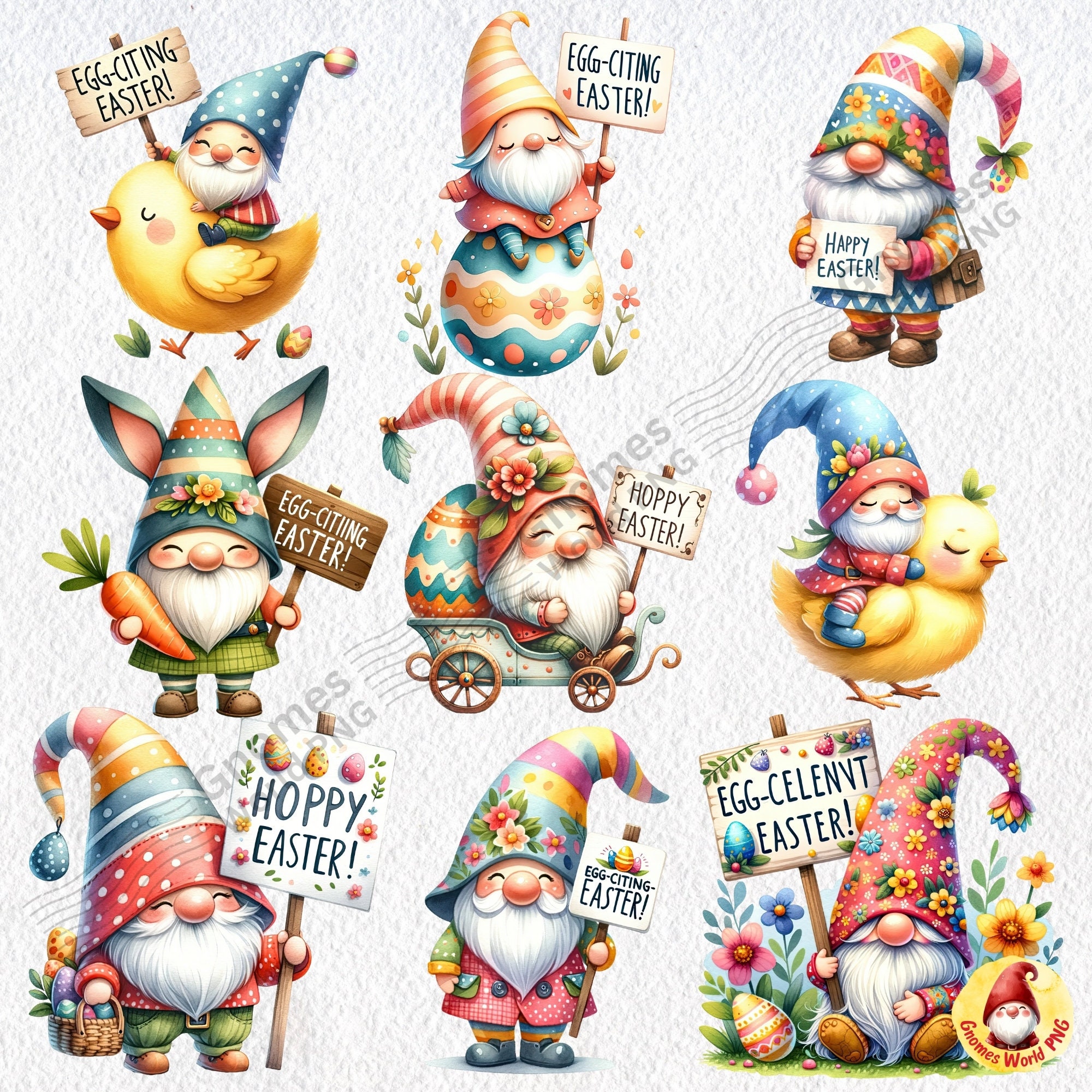 Watercolor Easter Gnomes Clipart, Cute Pastel Easter Gnome, Spring ...