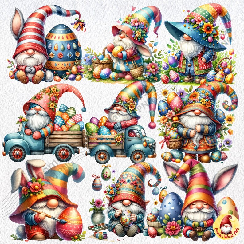 Watercolor Easter Gnomes Clipart, Cute Colorful Easter Gnome, Spring ...