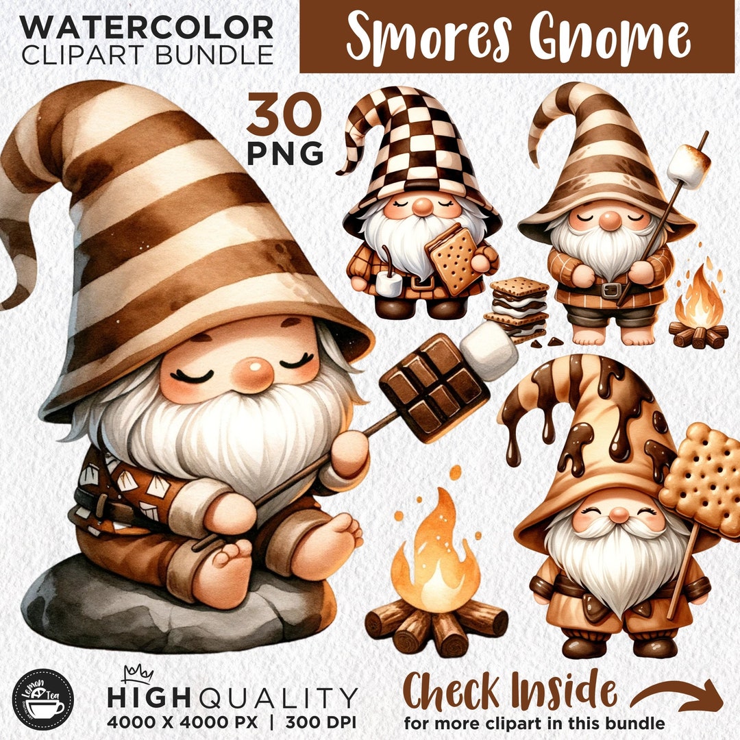 Watercolor Smores Gnome Clipart PNG, Camping Gnomes, Spring Gnome PNG ...