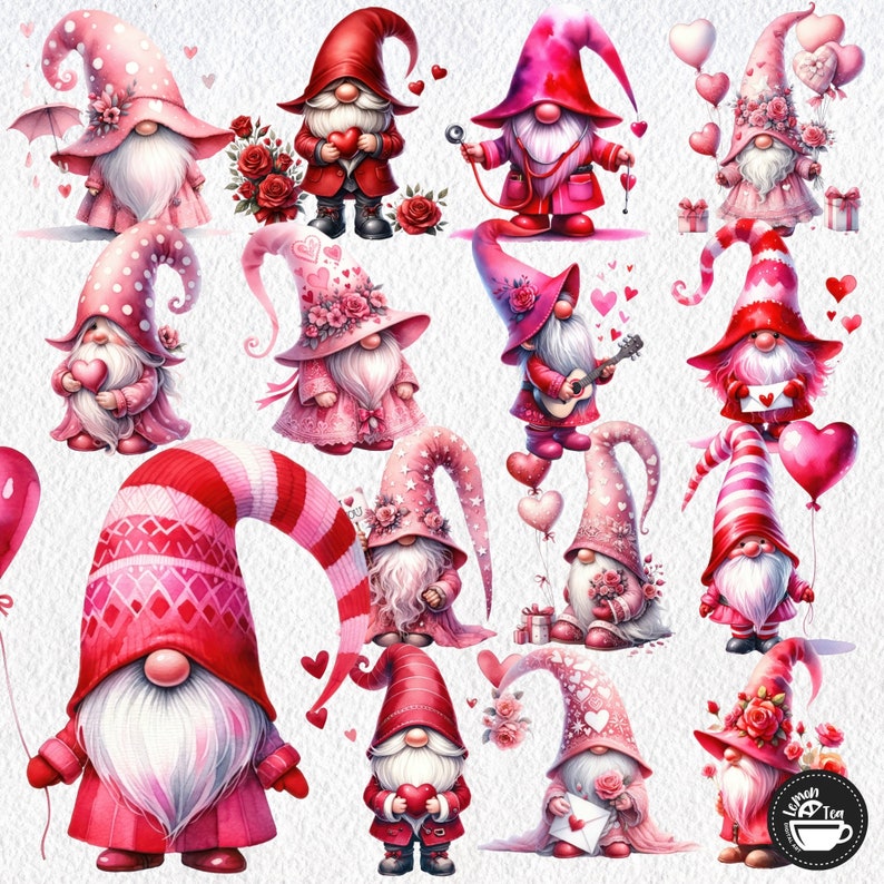 Watercolor Valentine Gnomes PNG Clipart, Valentine's Day PNG ...