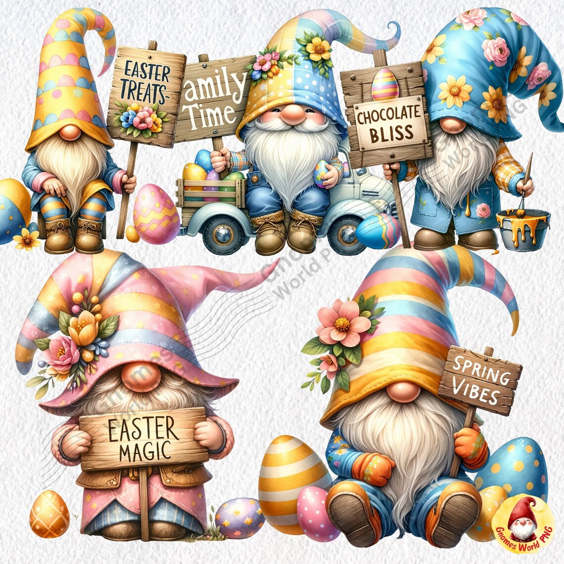 Watercolor Easter Gnomes Clipart, Cute Pastel Easter Gnome, Spring ...