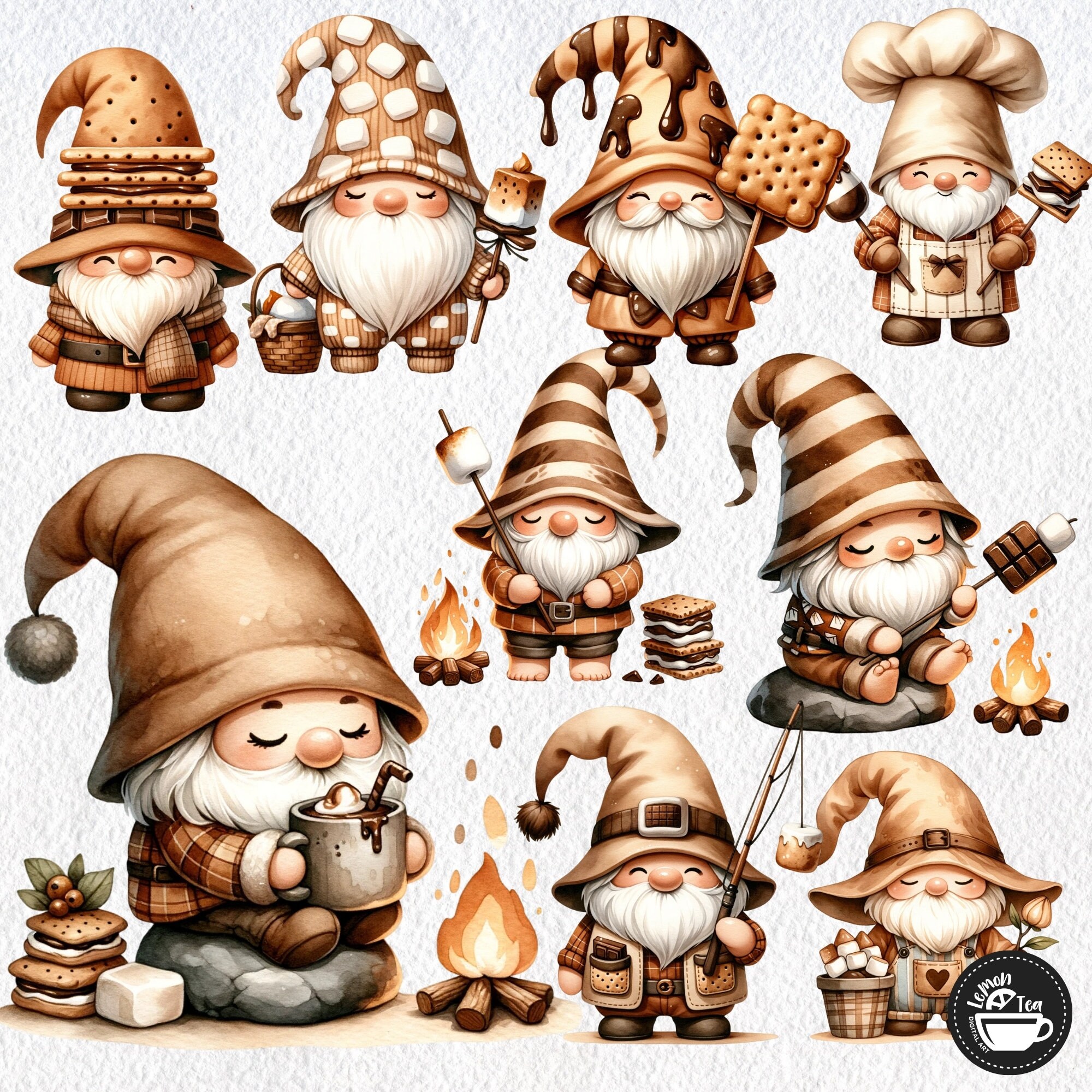 Watercolor Smores Gnome Clipart PNG, Camping Gnomes, Spring Gnome PNG ...
