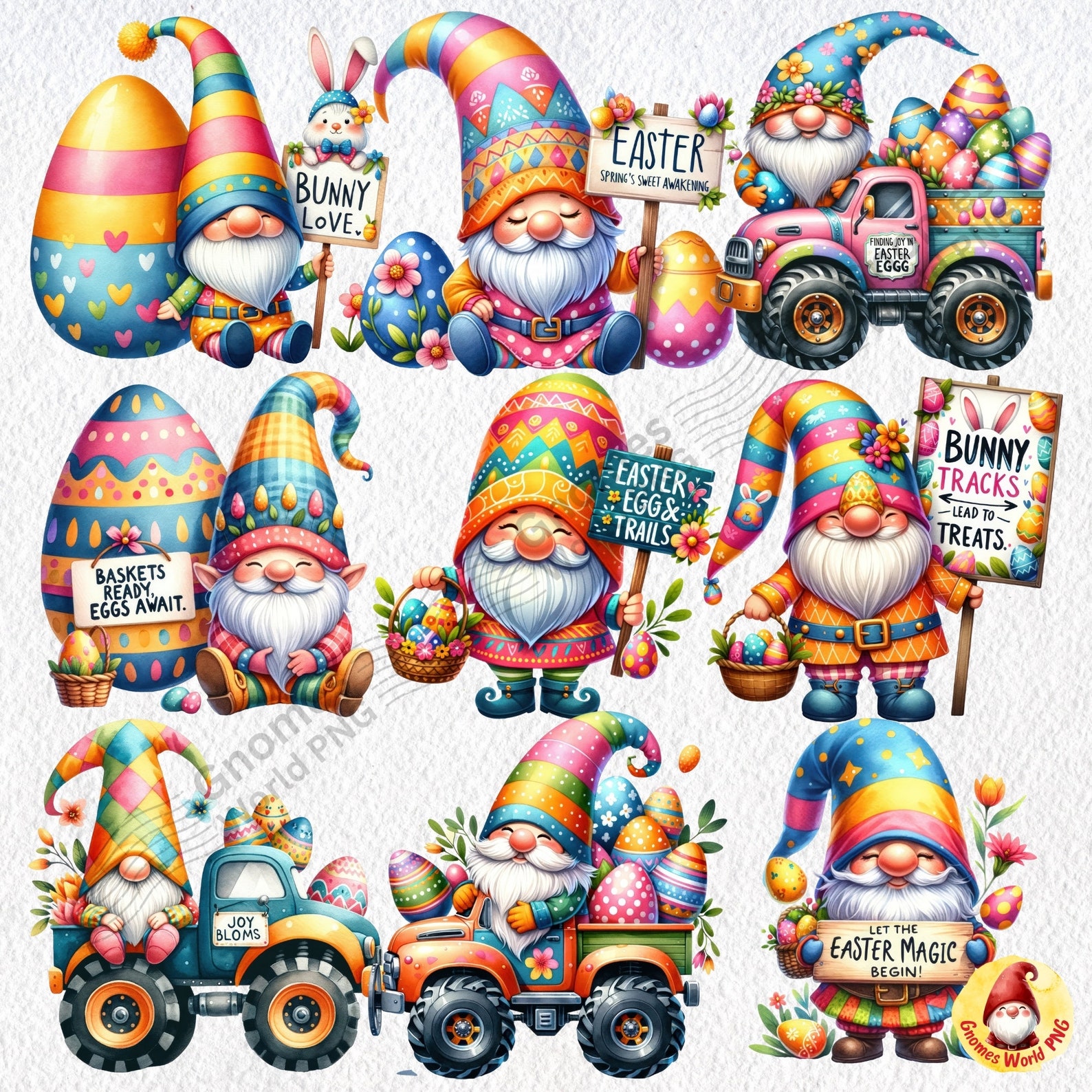 Easter Gnomes Clipart, Cute Watercolor Easter Gnome, Colorful Spring ...
