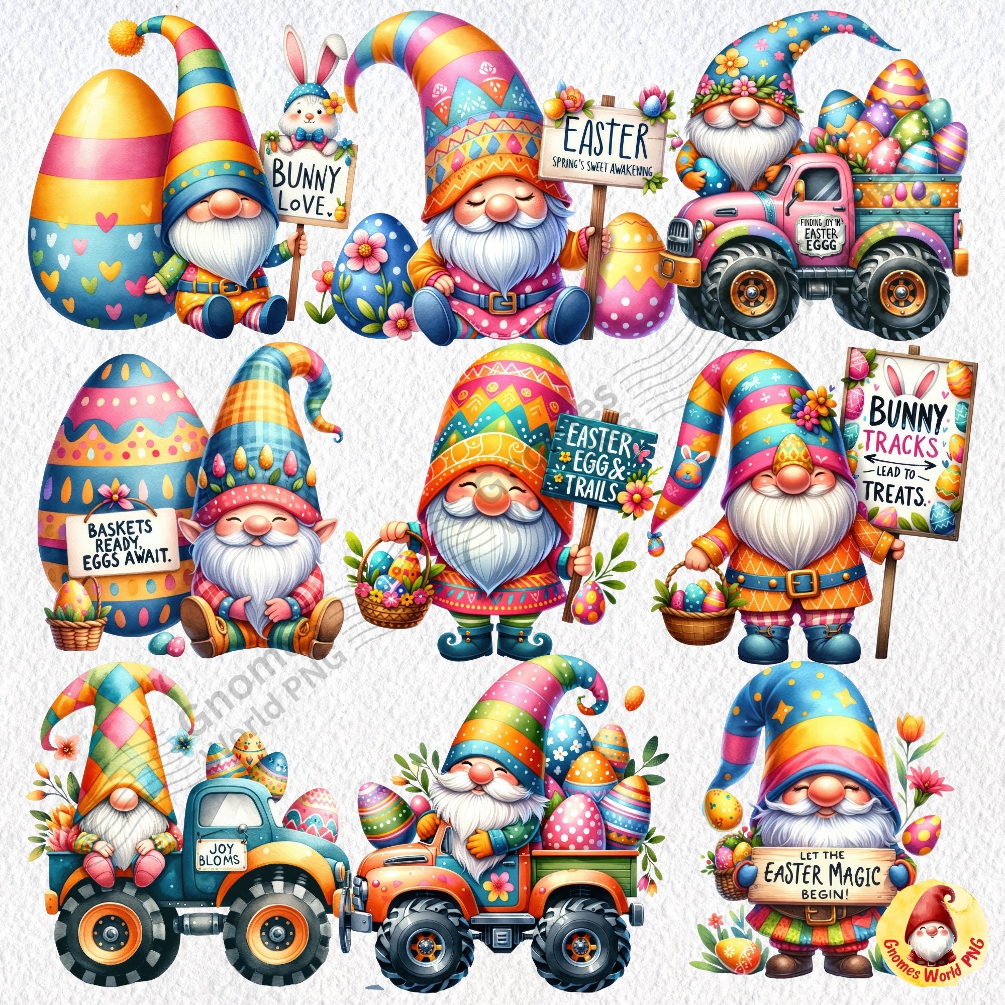 Easter Gnomes Clipart, Cute Watercolor Easter Gnome, Colorful Spring ...