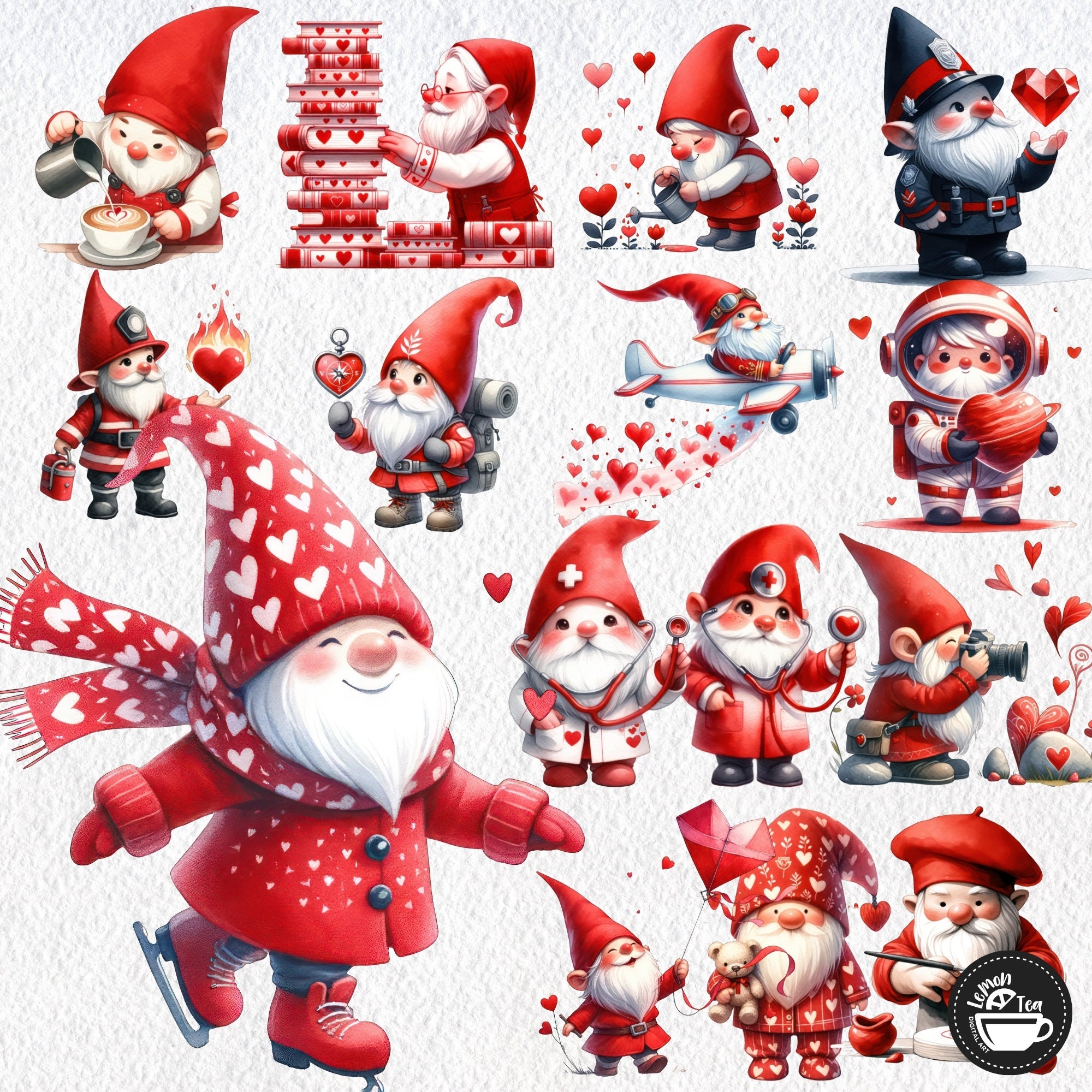 Watercolor Valentine Gnomes PNG Clipart, Valentine's Day PNG ...