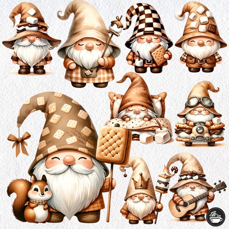 Watercolor Smores Gnome Clipart PNG, Camping Gnomes, Spring Gnome PNG ...