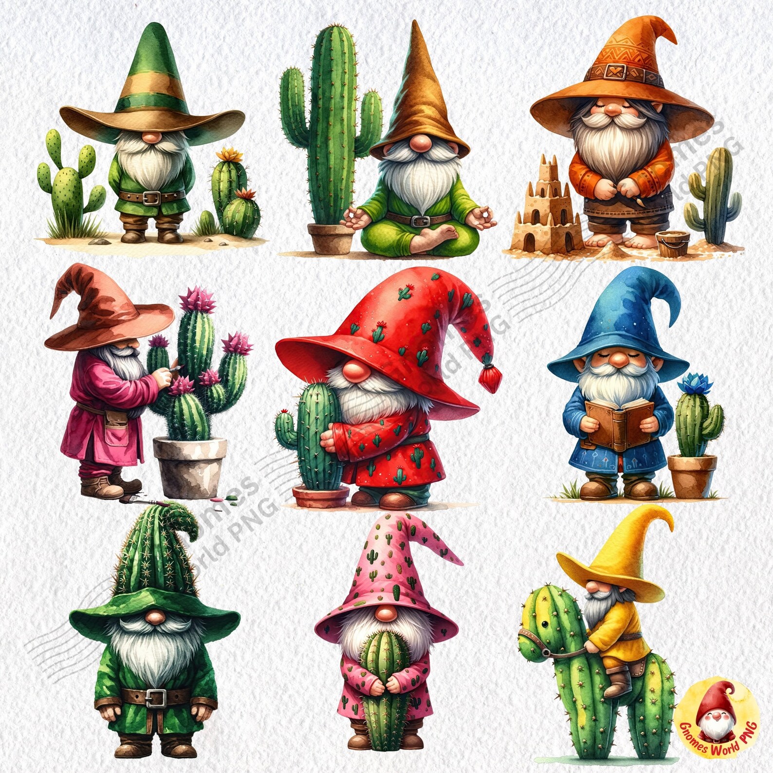 Cactus Gnome Clipart, Cute Gnomes PNG, Gnomes Sublimation, Gnomes ...