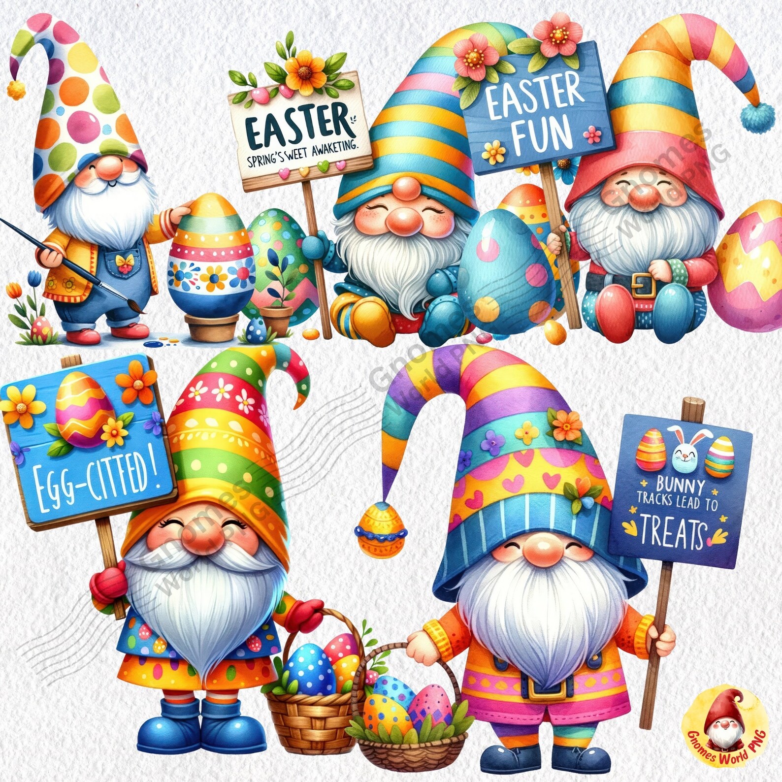 Easter Gnomes Clipart, Cute Watercolor Easter Gnome, Colorful Spring ...