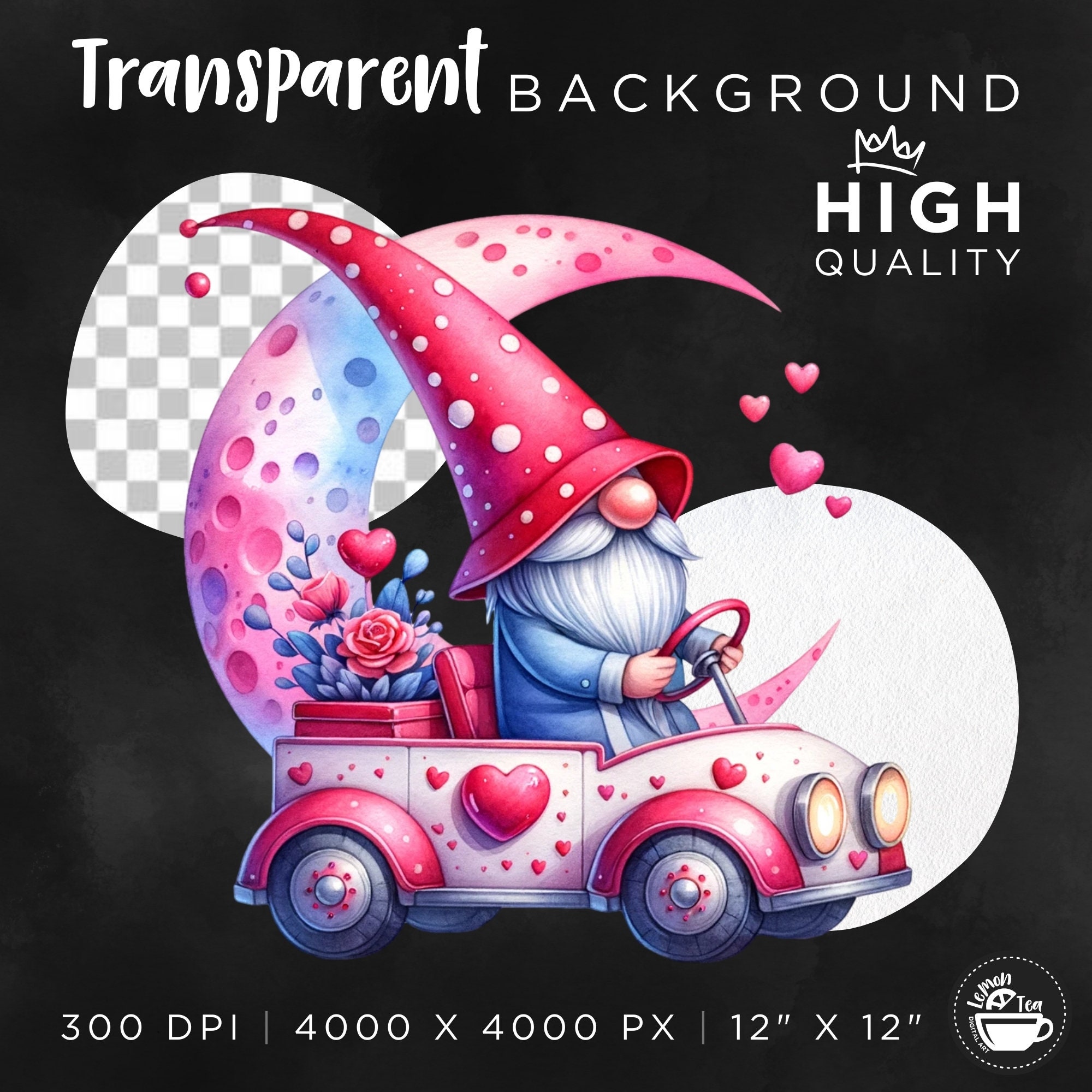 Watercolor Valentine Gnomes PNG Clipart, Valentine's Day Vehicles PNG ...