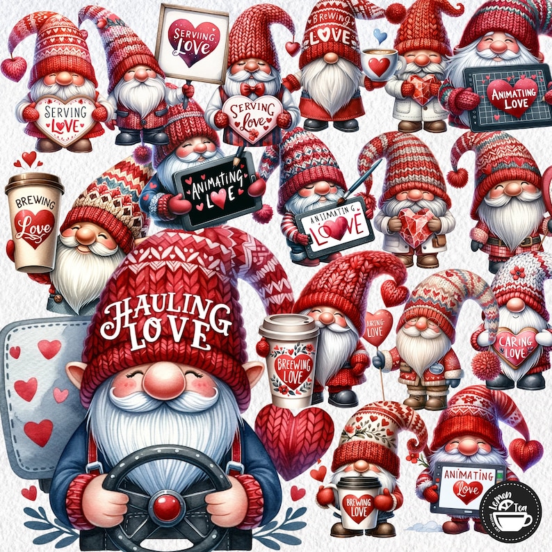 Watercolor Valentine Gnomes PNG Clipart, Valentine's Day PNG ...