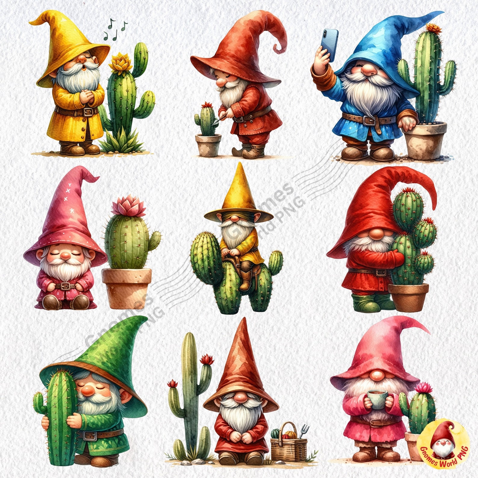 Cactus Gnome Clipart, Cute Gnomes PNG, Gnomes Sublimation, Gnomes ...
