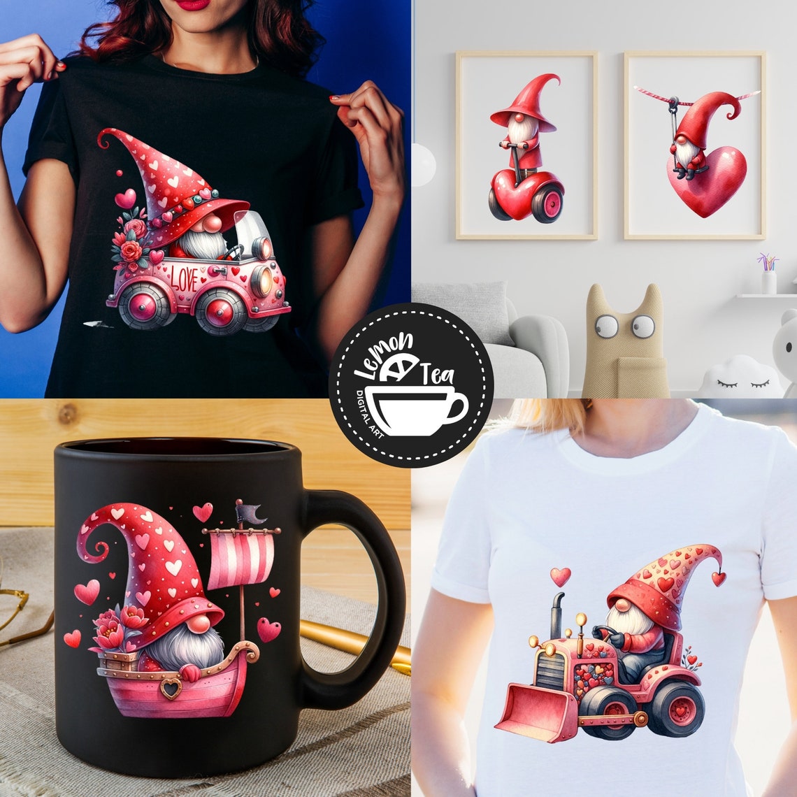 Watercolor Valentine Gnomes PNG Clipart, Valentine's Day Vehicles PNG ...