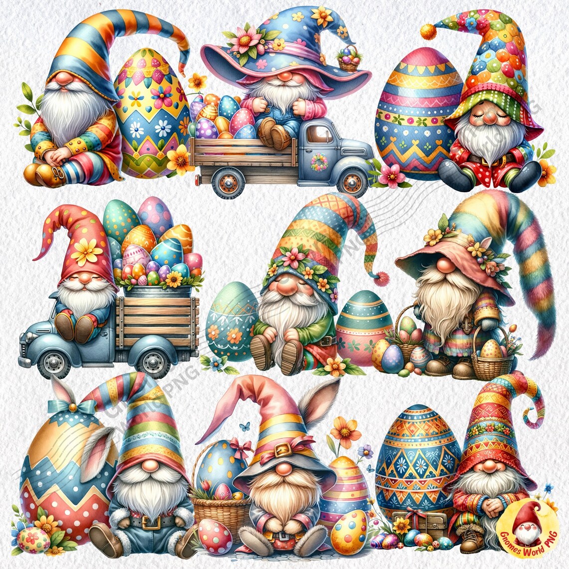Watercolor Easter Gnomes Clipart, Cute Colorful Easter Gnome, Spring ...
