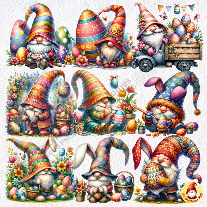Watercolor Easter Gnomes Clipart, Cute Colorful Easter Gnome, Spring ...