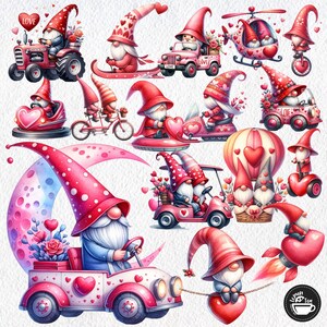 Watercolor Valentine Gnomes PNG Clipart, Valentine's Day Vehicles PNG ...