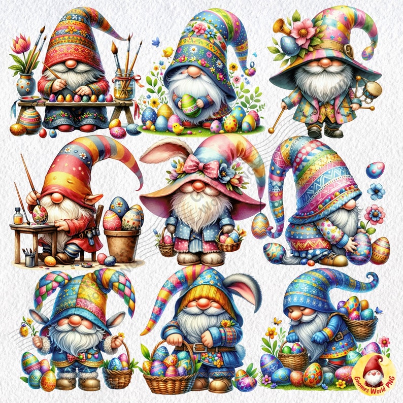 Watercolor Easter Gnomes Clipart, Cute Colorful Easter Gnome, Spring ...