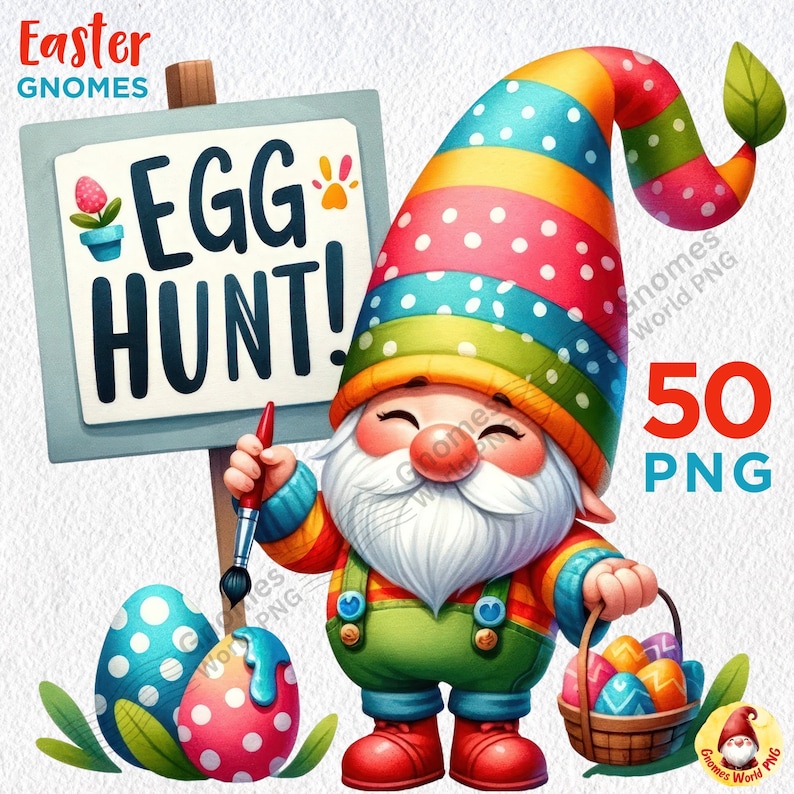 Easter Gnomes Clipart, Cute Watercolor Easter Gnome, Colorful Spring ...