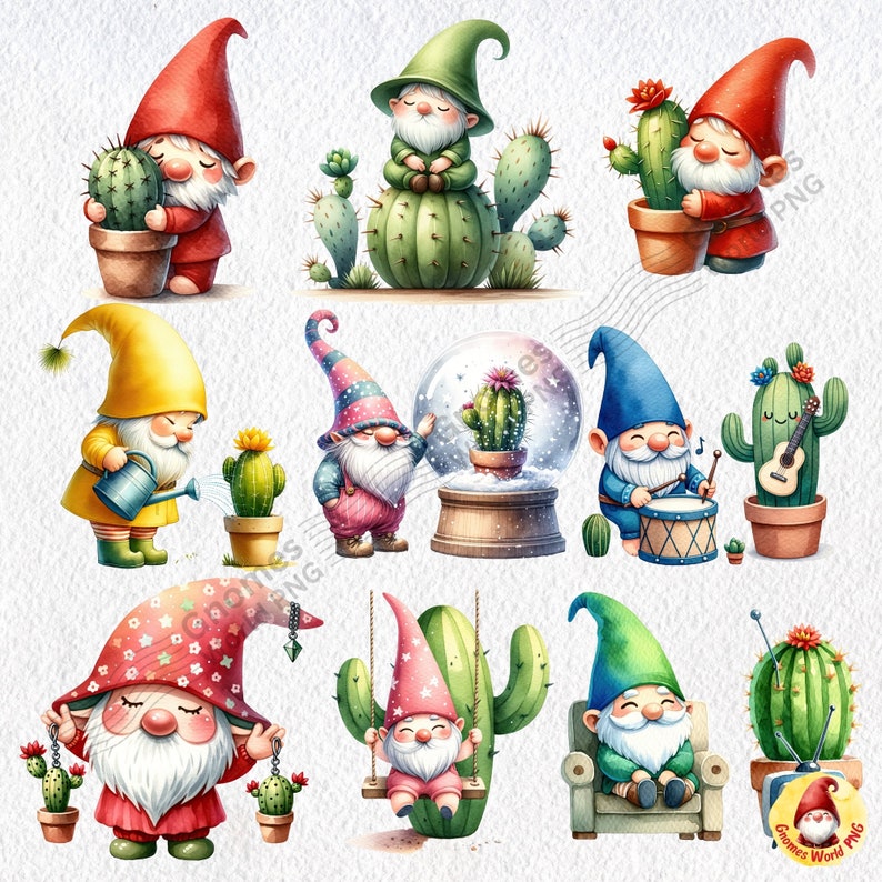 Cactus Gnome Clipart, Cute Gnomes PNG, Gnomes Sublimation, Gnomes ...