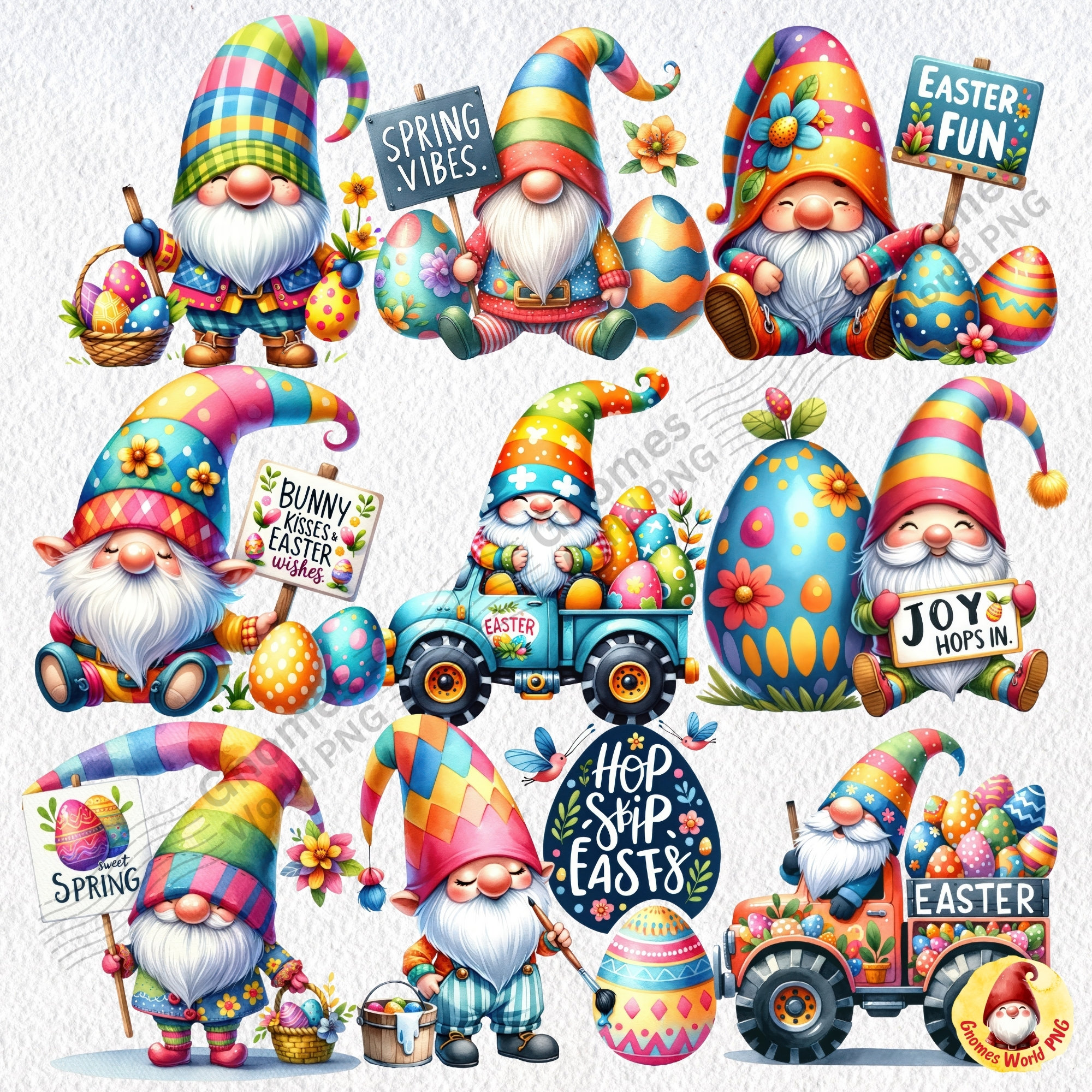 Easter Gnomes Clipart, Cute Watercolor Easter Gnome, Colorful Spring ...