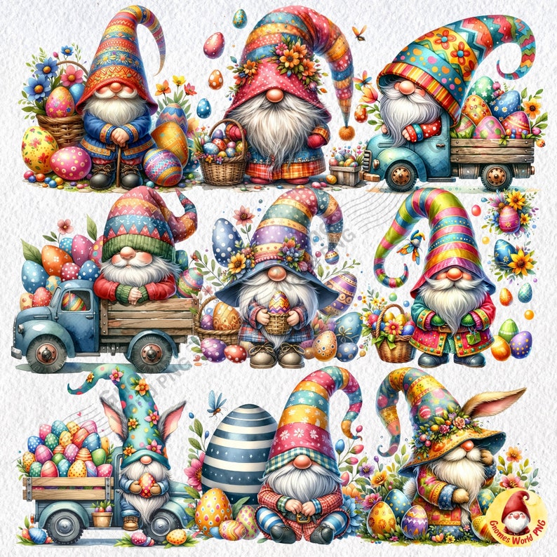 Watercolor Easter Gnomes Clipart, Cute Colorful Easter Gnome, Spring ...