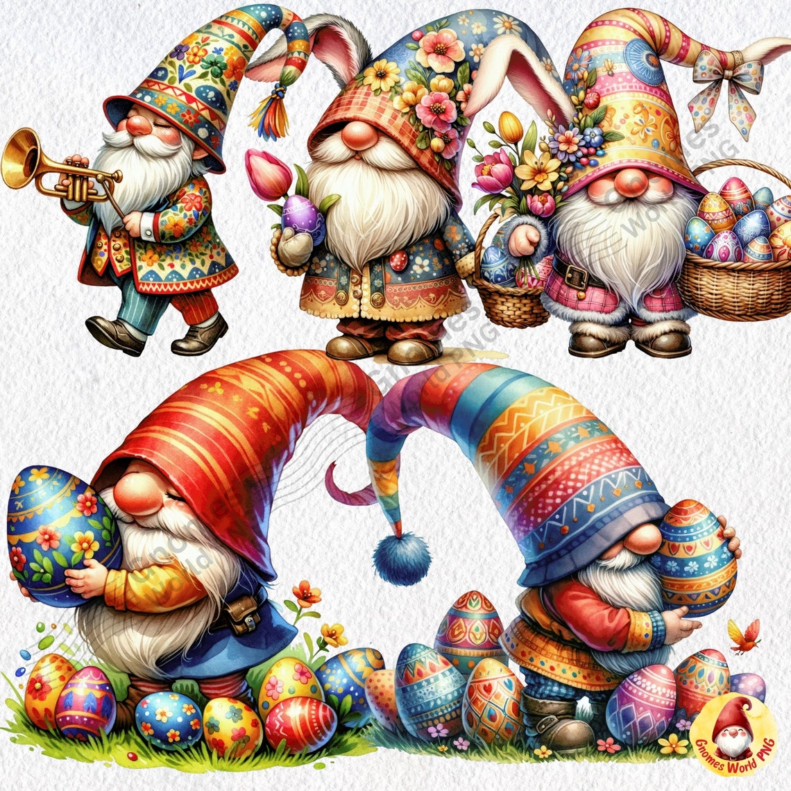 Watercolor Easter Gnomes Clipart, Cute Colorful Easter Gnome, Spring ...