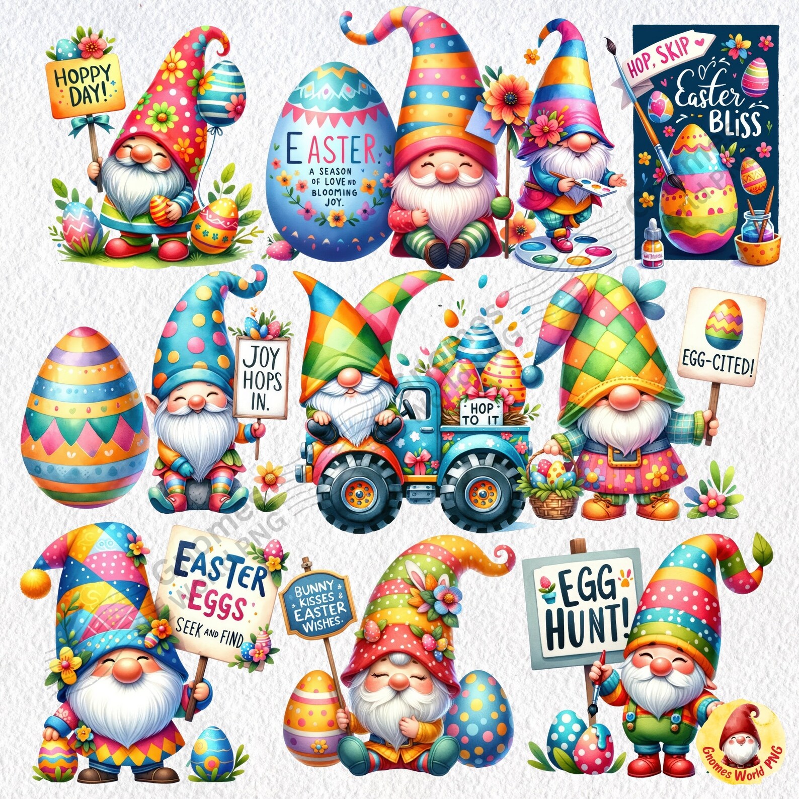 Easter Gnomes Clipart, Cute Watercolor Easter Gnome, Colorful Spring ...