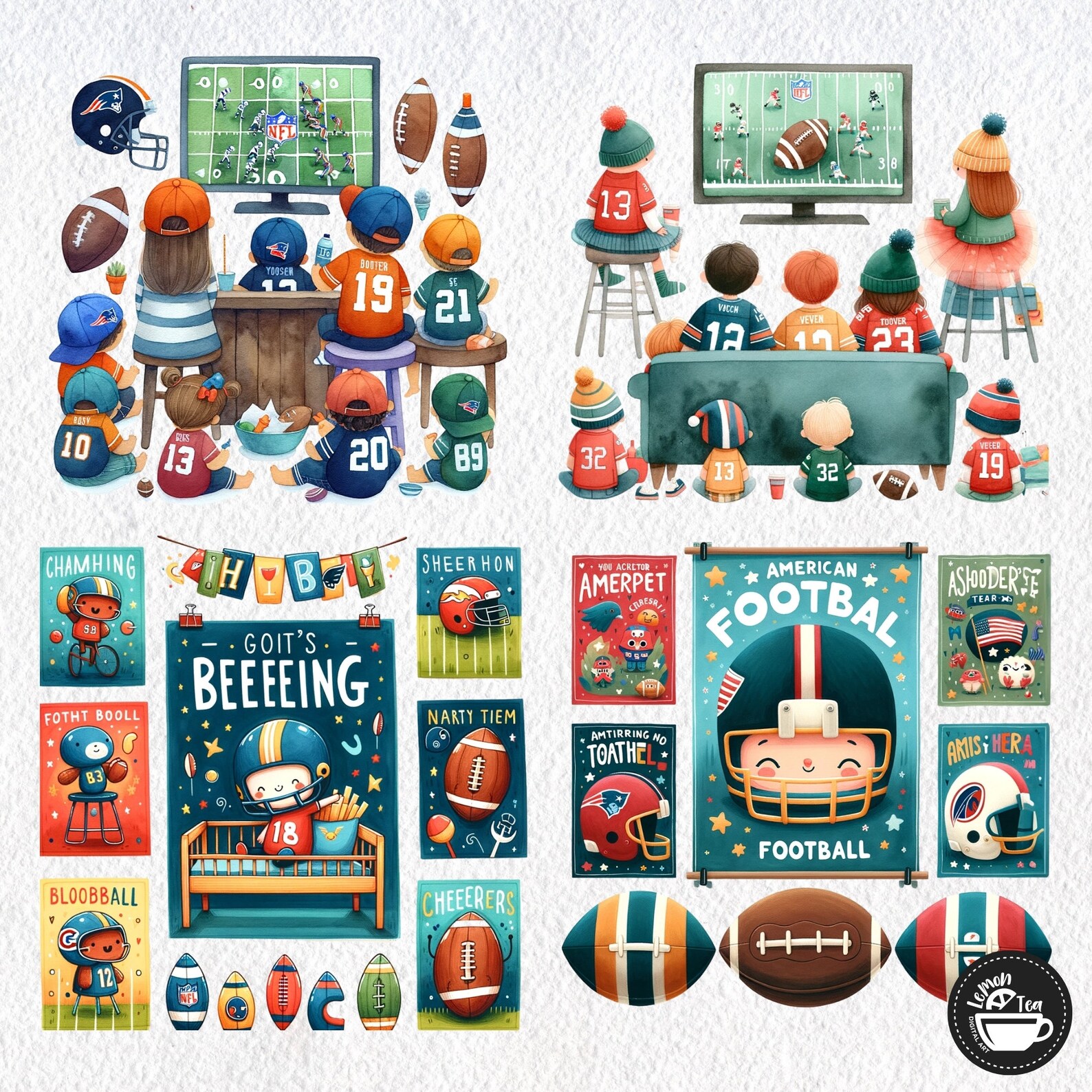 Cute Watercolor American Football Clipart Set, Cute Sports ...