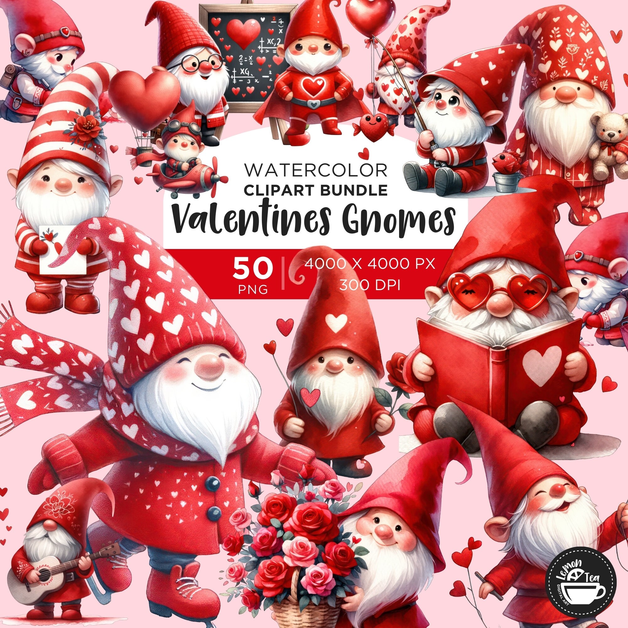 Watercolor Valentine Gnomes PNG Clipart, Valentine's Day PNG ...