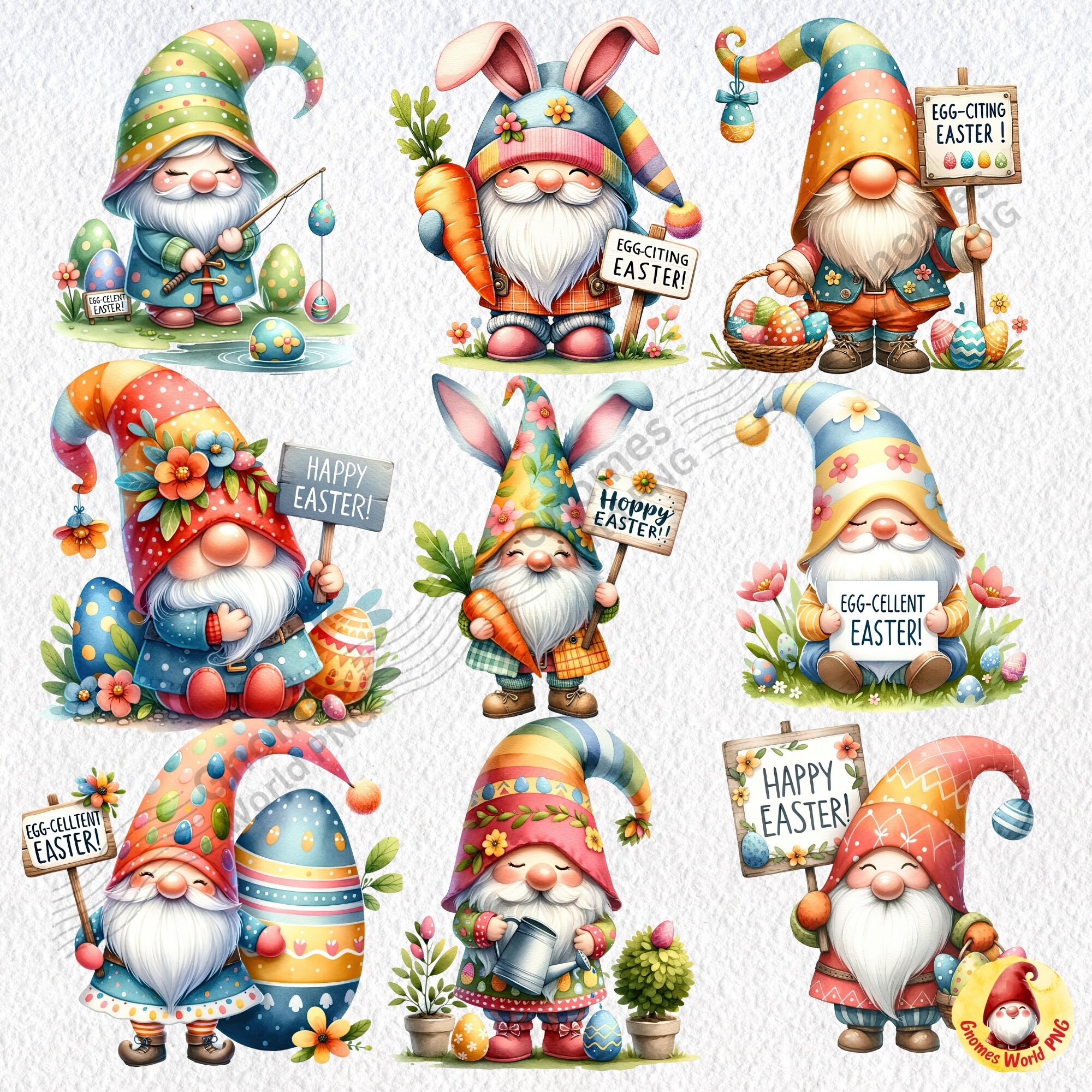 Watercolor Easter Gnomes Clipart, Cute Pastel Easter Gnome, Spring ...