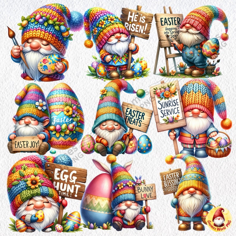 Easter Gnomes Clipart, Cute Watercolor Easter Gnome, Colorful Spring ...