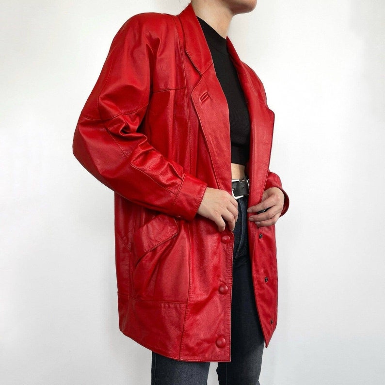 Vintage 80's Red Leather Coat Jacket Blazer Insulated Vintage Boxy ...