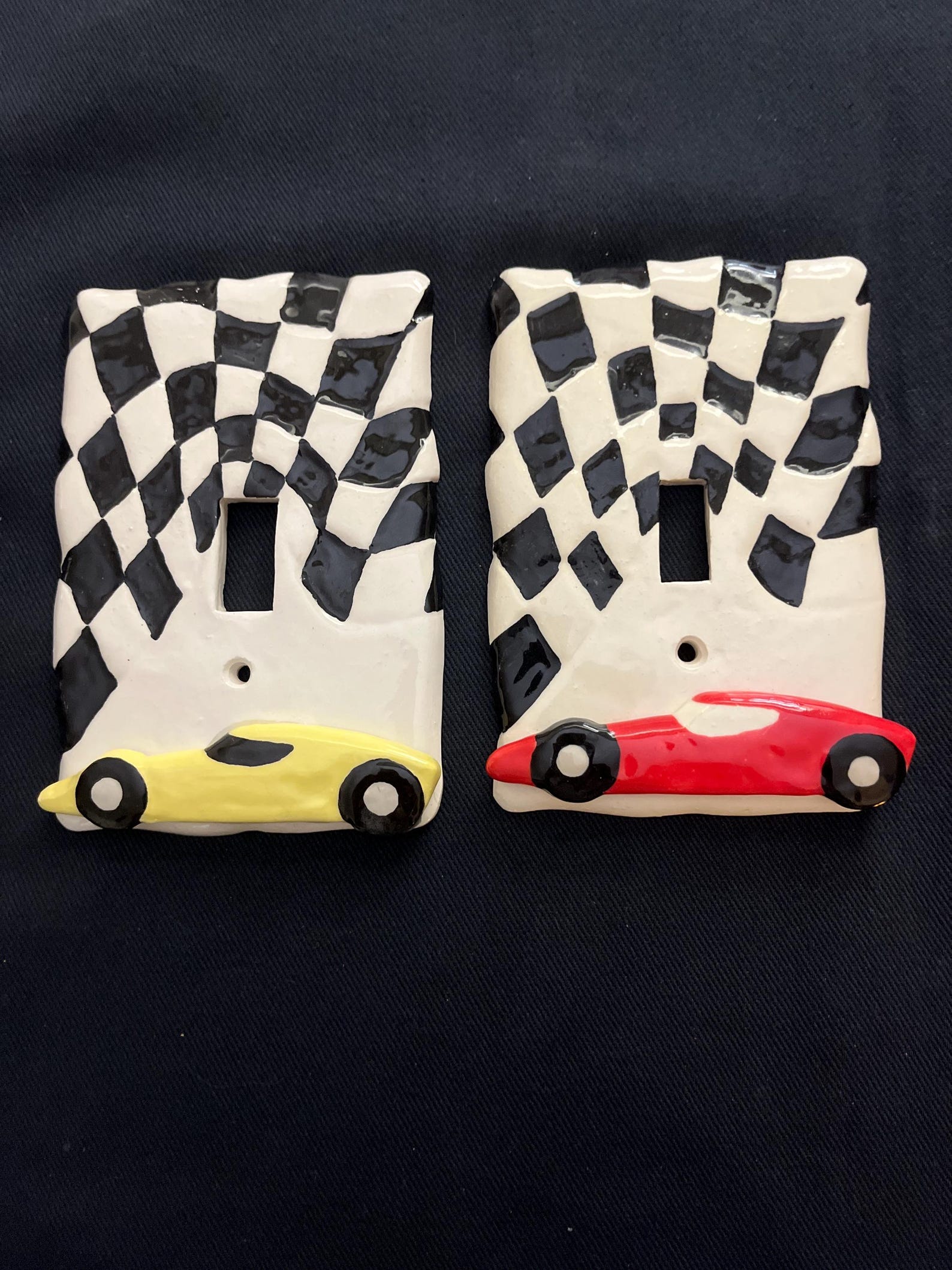 Racecar Handmade Racecar Light Switch Cover: 3D Ceramic Racing Flag ...