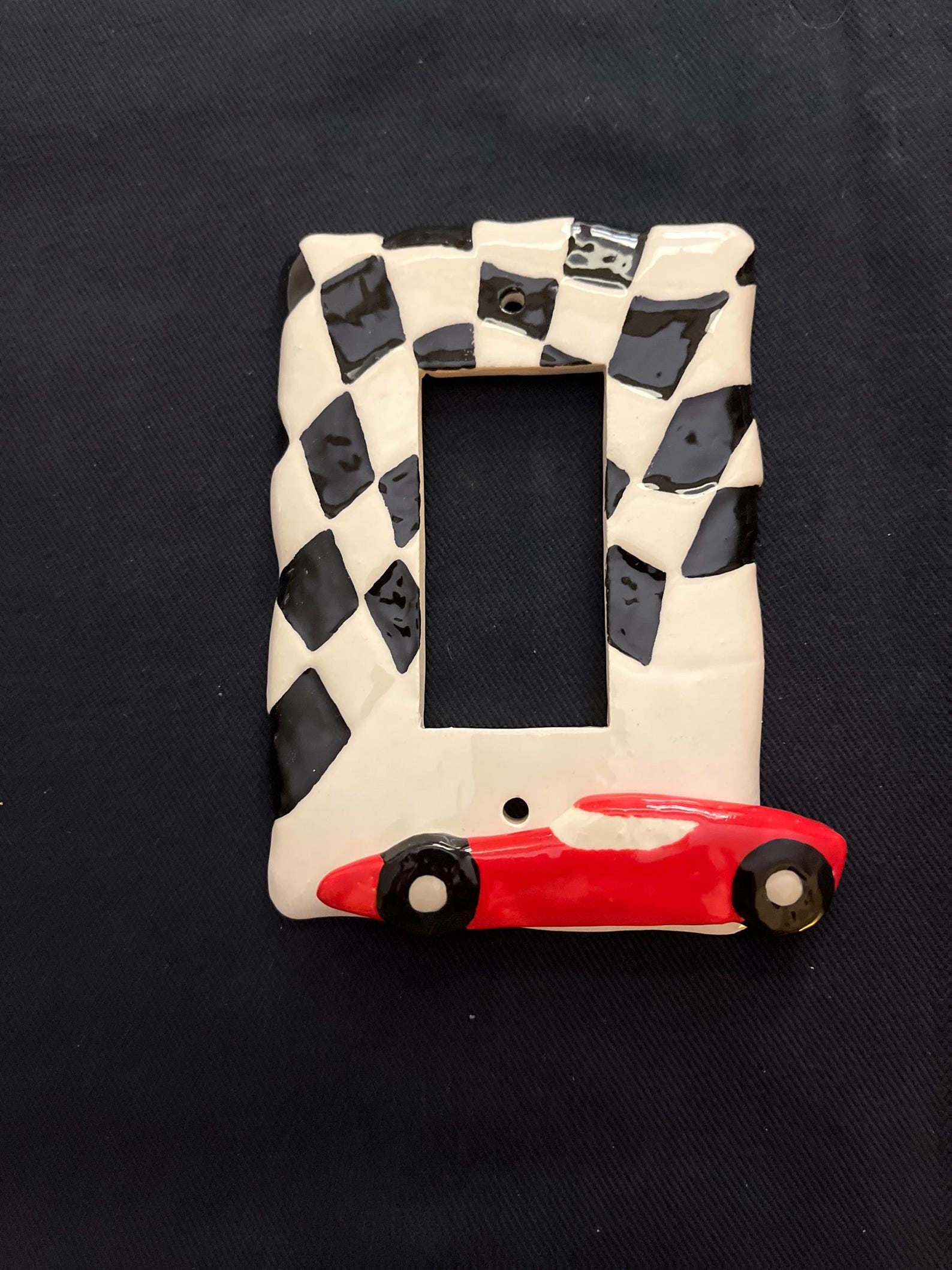 Racecar Handmade Racecar Light Switch Cover: 3D Ceramic Racing Flag ...