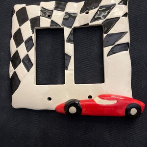 Racecar Handmade Racecar Light Switch Cover: 3D Ceramic Racing Flag ...