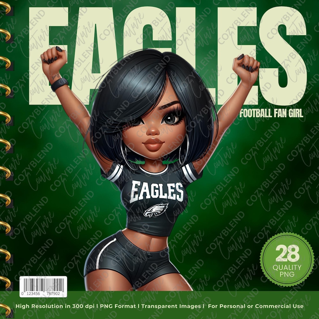 Eagles Football Fan Girl Clipart: Chibi Cheer Squad PNG (digital ...