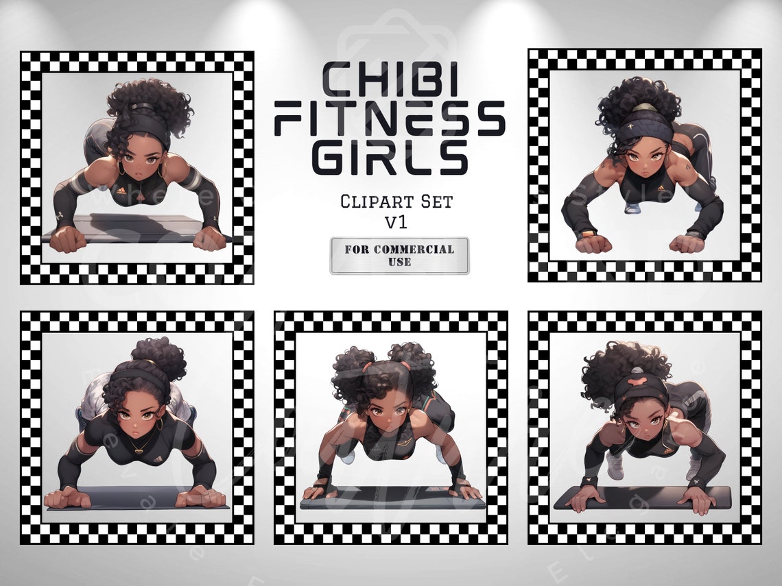 Chibi Fitness Girls 30 PNG Digital Chibis for Workout and Fashion L ...