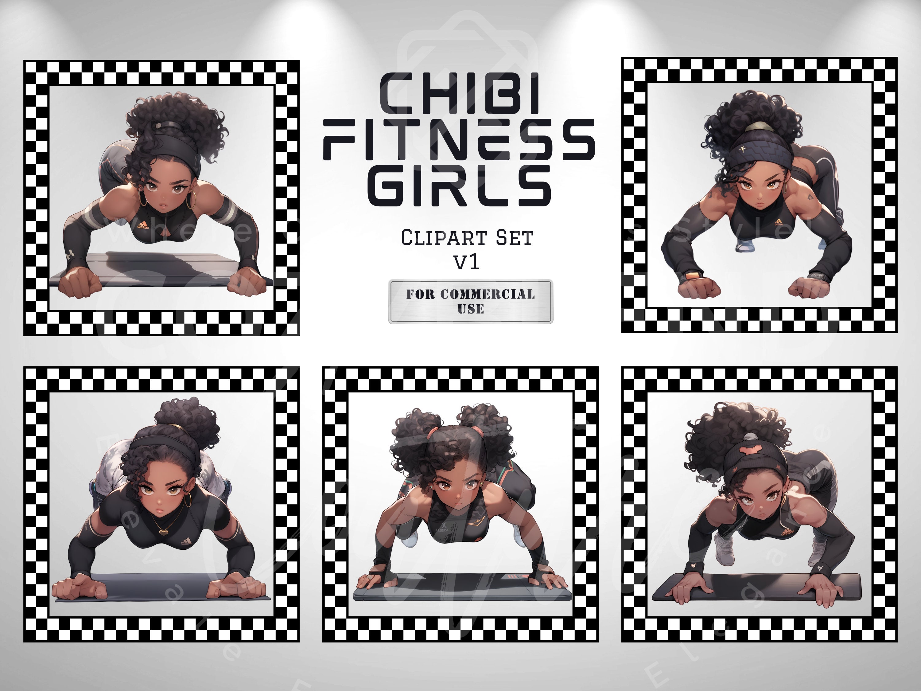 Chibi Fitness Girls 30 PNG Digital Chibis for Workout and Fashion L ...
