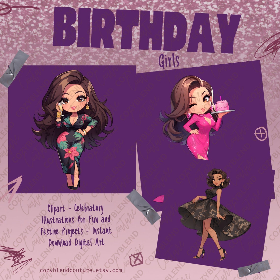 Birthday Girls Clipart Celebratory Illustrations for Fun and Festive ...