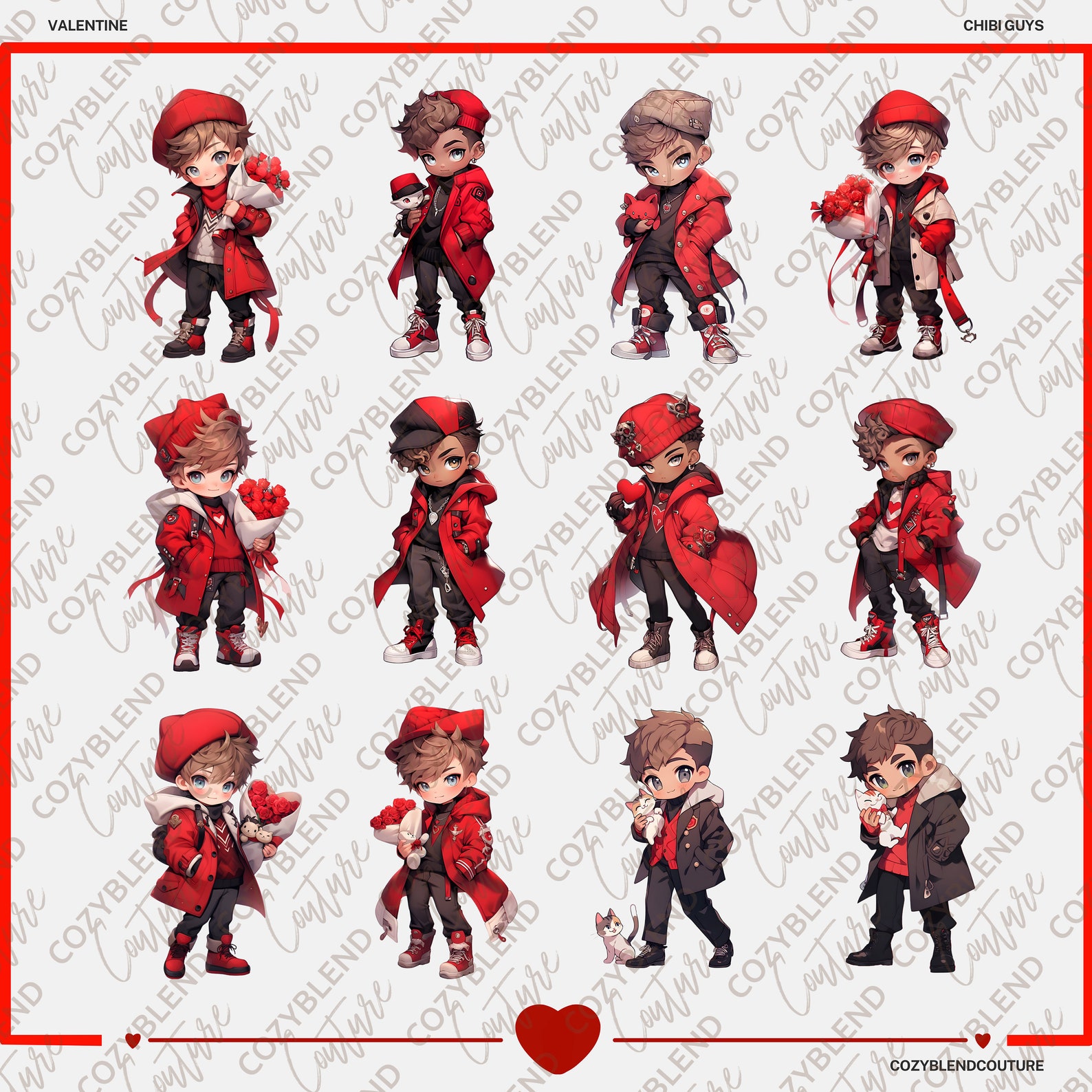 Valentine's Chibi Guys, Sweet Men in Love, Chibi Man, Boy Clipart ...